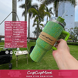 Cupcupmore 40oz Green Bling Rhinestone Stainless Steel Sippy Tumbler Glitter Vacuum Insulated Water Bottle with Straw & Lid &Handle,Thermos for Hot & Cold Drinks,Car Cup Holder,Coffee