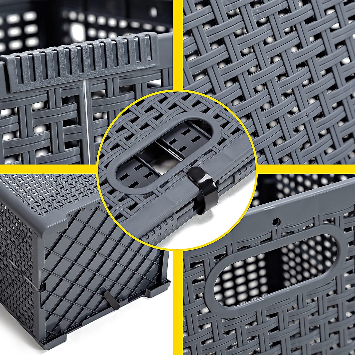 Eslite 42L Collapsible Plastic Laundry Baskets,Foldable Laundry Hamper,Pack of 2 (Grey)