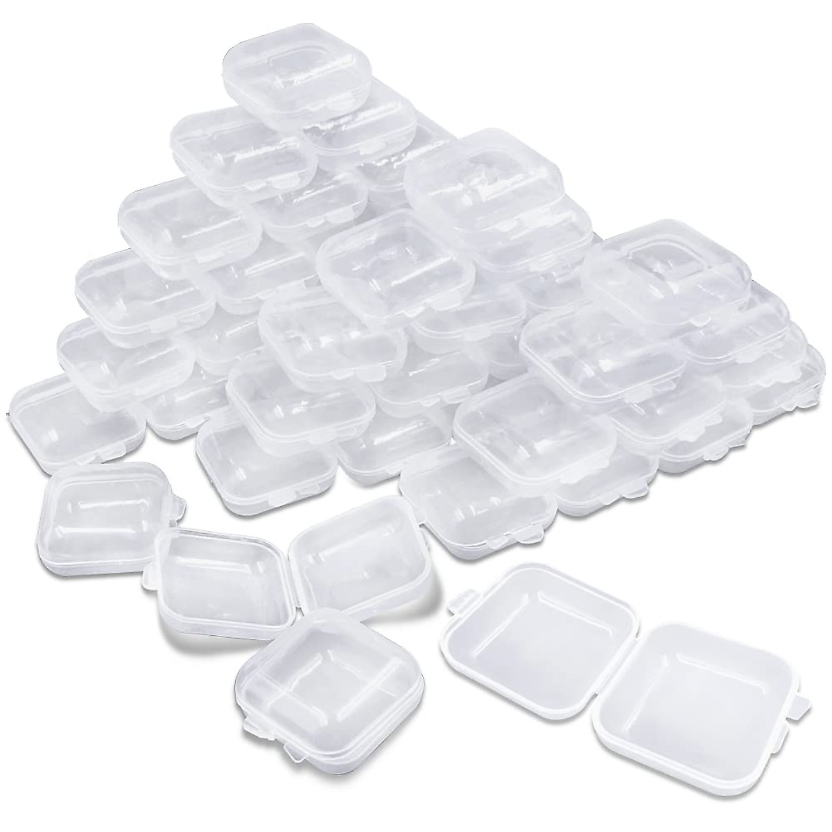 lyfLux 50 Packs Small Clear Plastic Storage Containers, Mixed Empty Mini, Case with Lids for Small Items and Other Craft Projects (1.37 x 1.37 x 0.7 Inches)