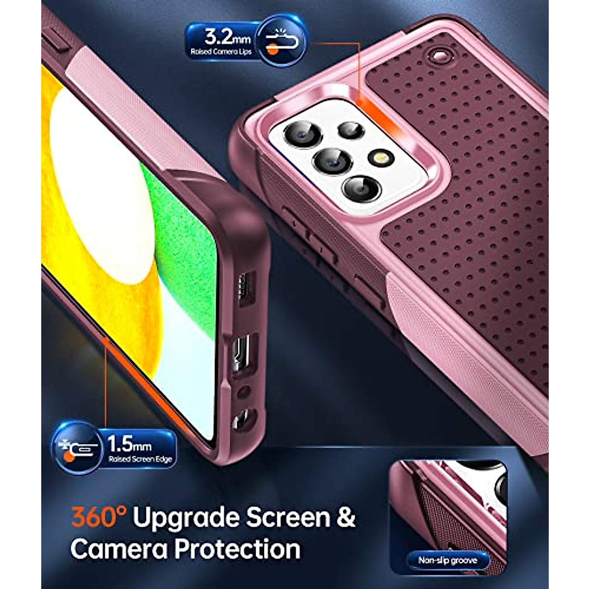 LeYi for Samsung A52 Case, A52 Samsung Phone Case with 2 Pack Screen Protectors, Dual Layer Protective Hard PC Back & Soft Bumper Resilient Shock Absorb Phone Case for Galaxy A52 5G, Red Pink