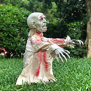 Kacwsoay Outdoor Halloween Scary Decorations Zombie Groundbreaker Décor, Moveable Creepy Scary Animated Sound Effect Prop for Hallowmas Haunted House Lawn Yard Party