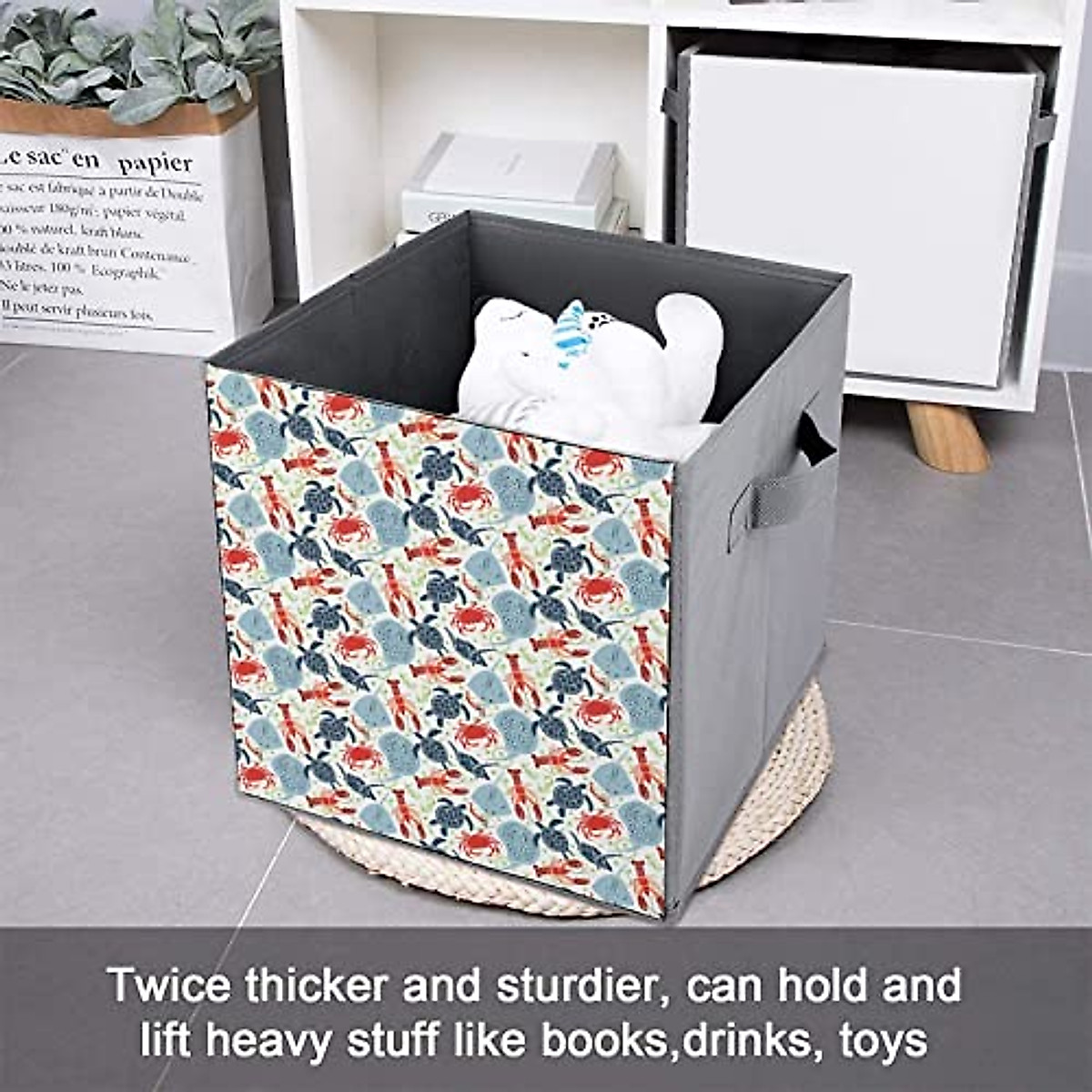 Sea Turtle Crayfish Collapsible Storage Bins Basics Folding Fabric Storage Cubes Organizer Boxes with Handles