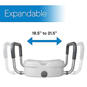 RMS Raised Toilet Seat - 5 Inch Elevated Riser with Adjustable Padded Arms - Toilet Safety Seat for Elongated or Standard Commode