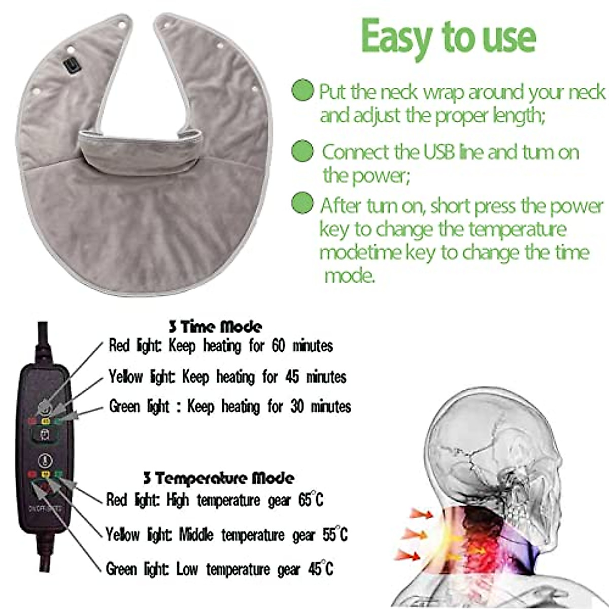 Neck Heating Pad,Haniperis Heated Neck Shoulder Wrap with Auto Shut Off and 3 Adjustable Temperature,Electric Thermal Compress Neck Brace,Heat Therapy for Soreness & Stiffness Pain Relief (XL)