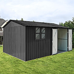 Ball & Cast 10x12 FT Outdoor Storage Shed,Metal Aluminum Waterproof Tool Sheds with Window,Heavy-Duty Sheds Unit w/Door and Vents,for Storing Bicycles,Lawnmowers,Barbeques,Black