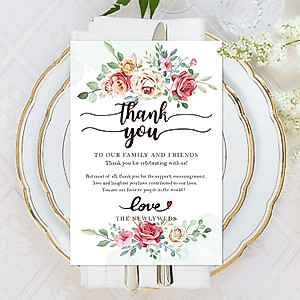 EKSPLODI 50 Wedding Thank You Place Setting Cards, Greenery Wedding Reception Thank You Cards, Table Centerpieces and Wedding Decorations, Bridal, Engagement, Anniversary, 4x6