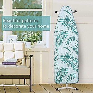 MZXcuin 15" x 54" Ironing Board Cover and pad, Extra Thick Cotton Iron Cover with Padding Heat Reflective Heavy Duty Pad, Green Leaves