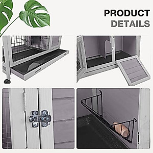 MEDEHOO Two-Story Rabbit Hutch with Wheels Guinea Pig Cage Indoor Outdoor Bunny Cage with 2 Deep Leakproof Tray