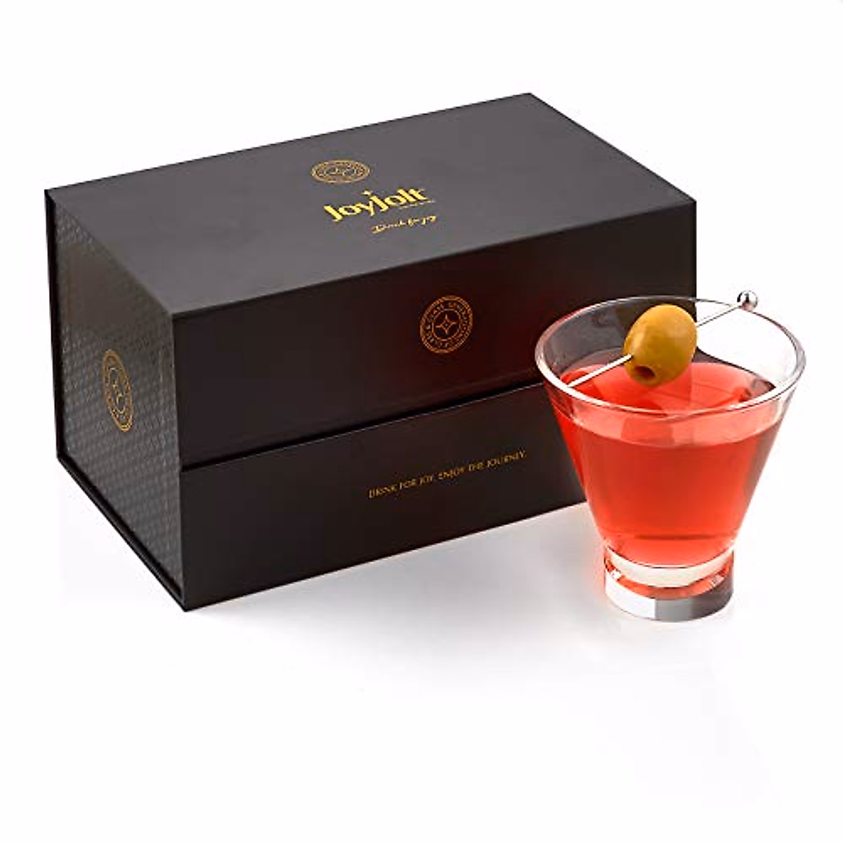 JoyJolt Aqua Vitae Martini Glass Set of 2. Crystal Glassware, Round Drinking Glasses with Off Set Base. Stemless Cocktail Glasses and Dessert Glasses. Unique Christmas Gifts