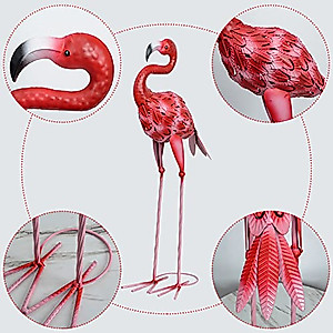 SUNREEK Flamingo Garden Statues and Sculptures, 2 Pcs Metal Large Red Flamingo Birds Yard Art Outdoor Statue for Home Patio Lawn Backyard Décor (Hot Pink)