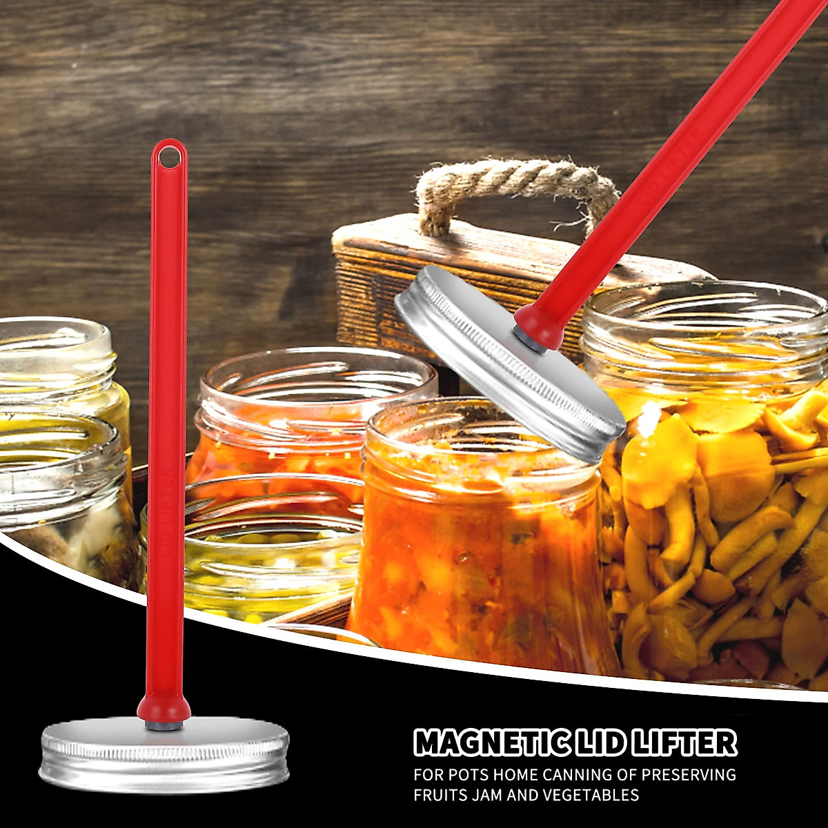 ASTER 4 Pieces Canning Kit-2 Pieces Canning Magnetic Lid Lifter Canning Lid Lifter (7 Inch) 2 Pieces Canning Bubble Popper Remover Canning Lid Magnet Tools(Red)