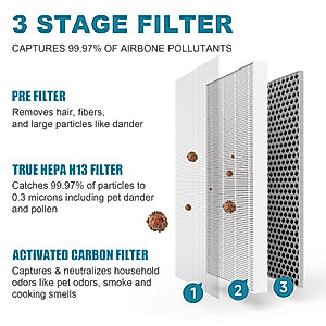 SendExtra 4-Pack Replacement Filter for MA Air Purifier -40 Series | Genuine H13 Grade 3 in 1 HEPA Filter