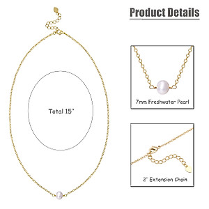 Aobei Pearl Single Cultured Pearl Choker 18K Gold Chain White Bead Necklace Layering Minimalist Jewelry for Women 15’’