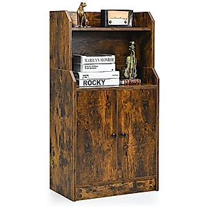 Tangkula Rustic Bookcase, Storage Cabinet with 2 Open Shelves and 2 Doors, Industrial Bookshelf for Home Office, Adjustable Shelf, Multifunctional Wood Cabinet, Rustic Brown
