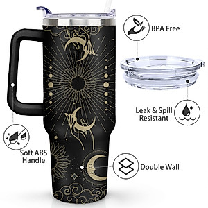 wxmbdzq 40 oz Sun and Moon Tumbler with Handle and Straw Lid,Leak Proof Travel Stainless Insulated Tumbler,Cup Holder Friendly,Perfect for Outdoor Travel Car and Sports