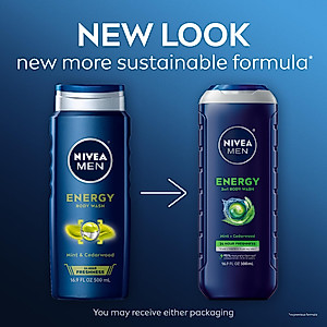 Nivea Men Energy Body Wash with Mint Extract, Cedarwood and Mint Body Wash for Men, 3 Pack of 16.9 Fl Oz Bottles