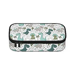 Gocerktr White Dinosaurs Pencil Case Large Capacity Pencil Bag Double Zippers Pen Bag with Compartments Multifunction Makeup Bag for Women