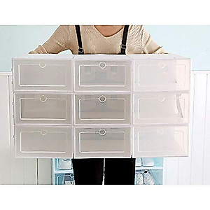 24 Pack Stackable Shoe Box Plastic Shoe Organizer Space Saving Shoe Display Containers with Clear Lids for Women/Men, White
