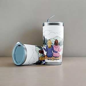 Personalized I'D Walk Through Fire For You Sister Tumbler Custom Best Friend Travel Mugs, Friendship Gifts For Her Women, Bestie 20 Oz Tumbler, Gifts for Coworkers, Colleague