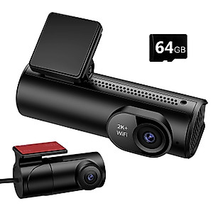 Dash Cam with 4K Front and Inside 1080P Recording, Wireless Dual Car Camera with Night Vision and 24/7 Parking Mode - Perfect for Uber and Baby Car Monitoring (64GB Micro SD Card Supplied)