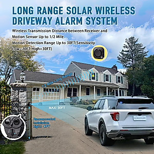 1/2 Mile Long Range Solar Wireless Driveway Alarm System IP65 Weatherproof Outdoor Motion Detectors&Sensor 120dB Siren Sound Light Security Alert System Monitor&Protect Outdoor/Indoor Property(1R1S)