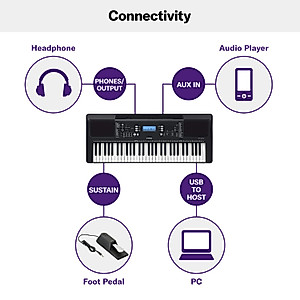 Yamaha PSRE373 61-Key Touch Sensitive Portable Keyboard (Power Adapter Sold Separately)