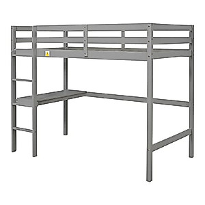 LCH Loft Bed with Built-in Desk, Solid Wood Frame for Kids Teens Adults (Twin Size, Grey)