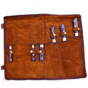 Randy Custom Handmade Damascus Kitchen Knife Set- Steel Blade Chef Knives Sets With Leather Roll Case Bag-6pc Professional Chef's Butcher, BBQ set Purple Wood, (1071 purple)