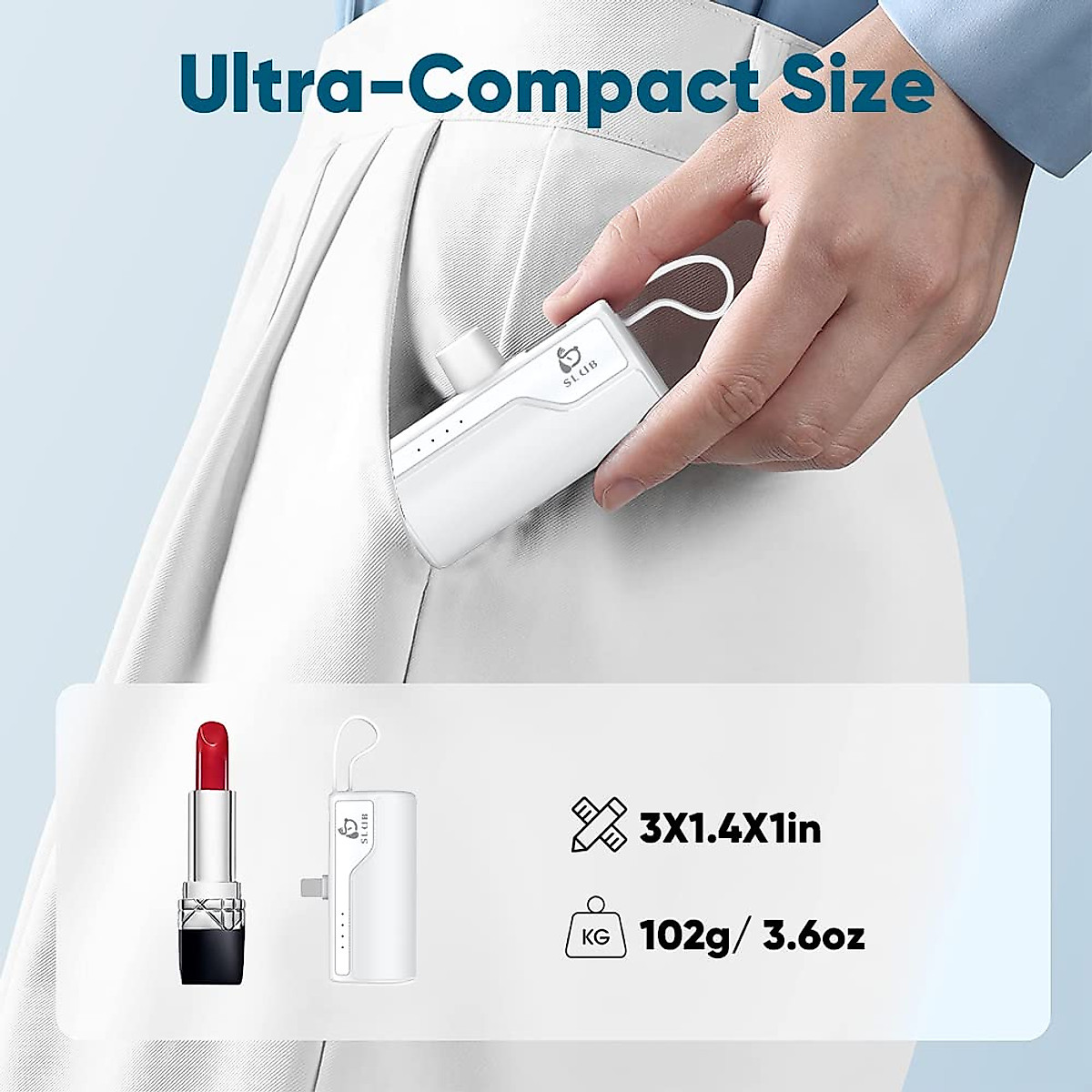 Gankoii iPhone Portable Charger 5000mAh, Mini Power Bank Battery Pack Phone Backup Charger, Small Portable Charger Compatible with iPhone 14/13/ 12/11/ XS Max/XR/X, AirPods, White