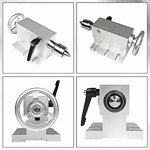 CNCTOPBAOS K12-100mm CNC Router Milling Machine Rotational Axis 4th Axis A axis Rotary Table A axis 100mm 4 jaw chuck dividing head,MT2 65mm Tailstock Reducing ratio 6:1 for CNC Engraving Machine