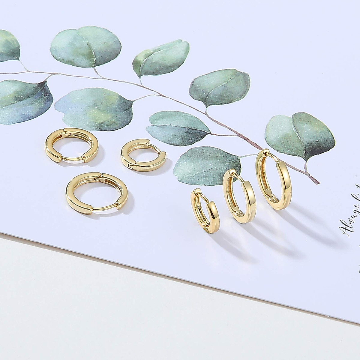 micuco 3 Pairs Small Hoop Earrings for Women, 14K Gold plated Tiny Helix Hoop Earring for Men, Cartilage Hoop Earring Set, Hypoallergenic Earrings 8mm 10mm 12mm