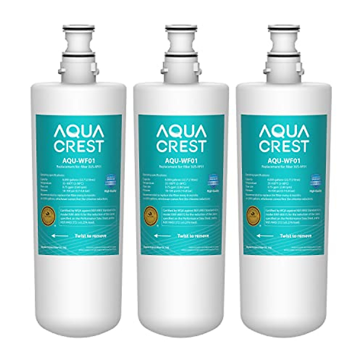AQUA CREST 3US-AF01 Under Sink Water Filter, Replacement for Standard Filtrete® 3US-AF01, 3US-AS01, Aqua-Pure AP Easy C-CS-FF, WHCF-SRC, WHCF-SUFC, WHCF-SUF, NSF/ANSI 42 Certified, Pack of 3