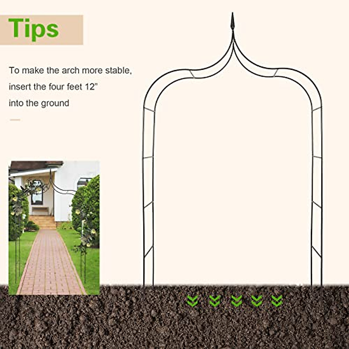 Peach Tree Outdoor Garden Arch Gothic 8' 4" H x 4' 7" W Arbor Iron Black Trellis Metal Weather Resistant Wall Art Climbing Plant Growing Lawn Backyard