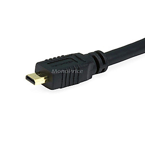 Monoprice High Speed HDMI to HDMI Micro Cable - 4K@24Hz, 10.2Gbps, 34AWG, Ferrite Core, Gold Plated Connectors, 3 Feet, Black