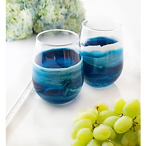 Schafer Art Studio - Handmade Beach Themed Wine Glass, Stemless White Wine 17 ounce, Painted Resin Large Wine Glass