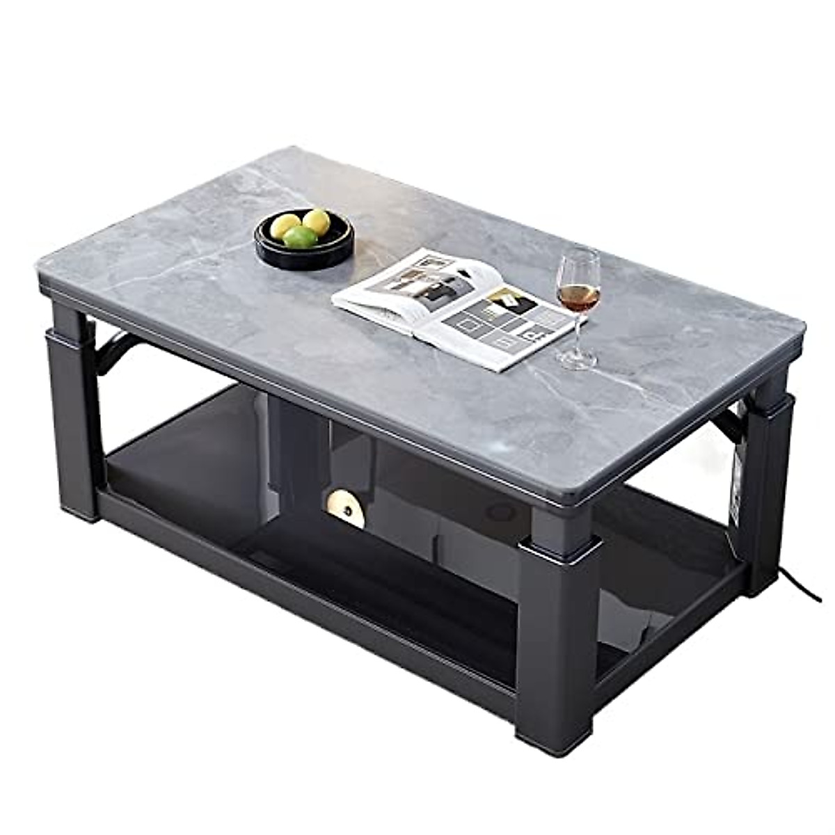 Outdoor Garden Heater Heater Coffee Table, Rectangular Ceramic Heater Coffee Table with Slate Top, Liftable Electric Heater Table with Thermostat, Timer and Remote Control Patio He