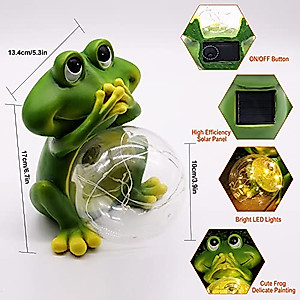 ANGMLN Garden Frog Decor Figurines, Solar Lights Outdoor Decorative Waterproof Cute Garden Sculptures & Statues for Patio Yard Lawn Clearance Ornaments