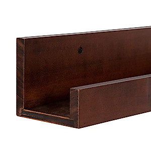 Kate and Laurel Levie Modern Floating Wall Shelf Picture Frame Holder Ledge, Dark Walnut Brown