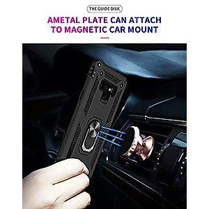 Samsung Note 9 Phone Case, Galaxy Note 9 Case with 3D PET Screen Protector, Androgate Military-Grade Ring Holder Kickstand Car Mount 15ft Drop Tested Shockproof Cover Case for Galaxy Note 9, Black