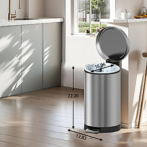 SIMPLYKLEEN 30 Liter / 8 Gallon Round Step Trash Can, Quiet Lid Close Soft Step Pedal Garbage Bin for Kitchen, Bathroom, Office, Brushed Stainless Steel