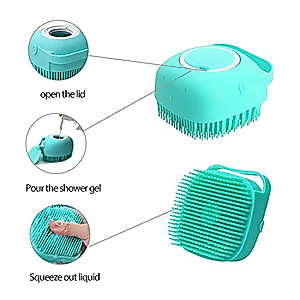 ELEGX Pet Grooming Bath Massage Brush with Soap and Shampoo Dispenser Soft Silicone Bristle for Long Short Haired Dogs Cats Shower (Blue)