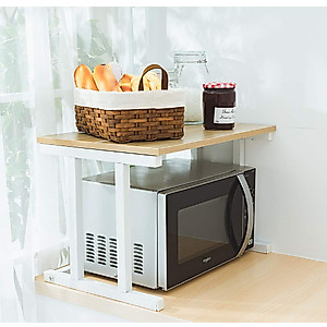 Farios Wooden Microwave Oven Rack, 2-Tier Kitchen Counter Shelf, Kitchen Space Saving Organizer, Two Layers Counter Top Organizer for Printers on Desk, Microwave Shelf Stand - Blond Wood