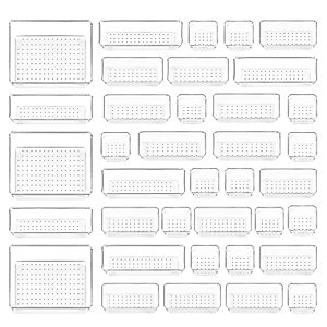 Vtopmart 37 PCS Clear Plastic Drawer Organizers Set, 4-Size Versatile Bathroom and Vanity Drawer Organizer Trays, Storage Bins for Makeup, Jewelries, Kitchen Utensils and Office