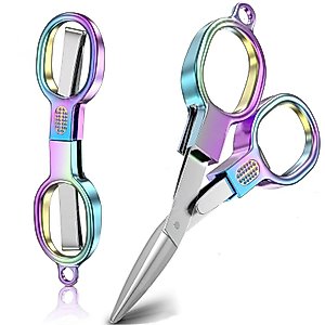 Folding Scissors, 2 PCS Safety Portable Keychain Travel Scissors, Stainless Steel Retractable Pocket Scissors, Mini Compact Craft Scissors for Home, Office, Outdoor, Sewing Sharp Scissors