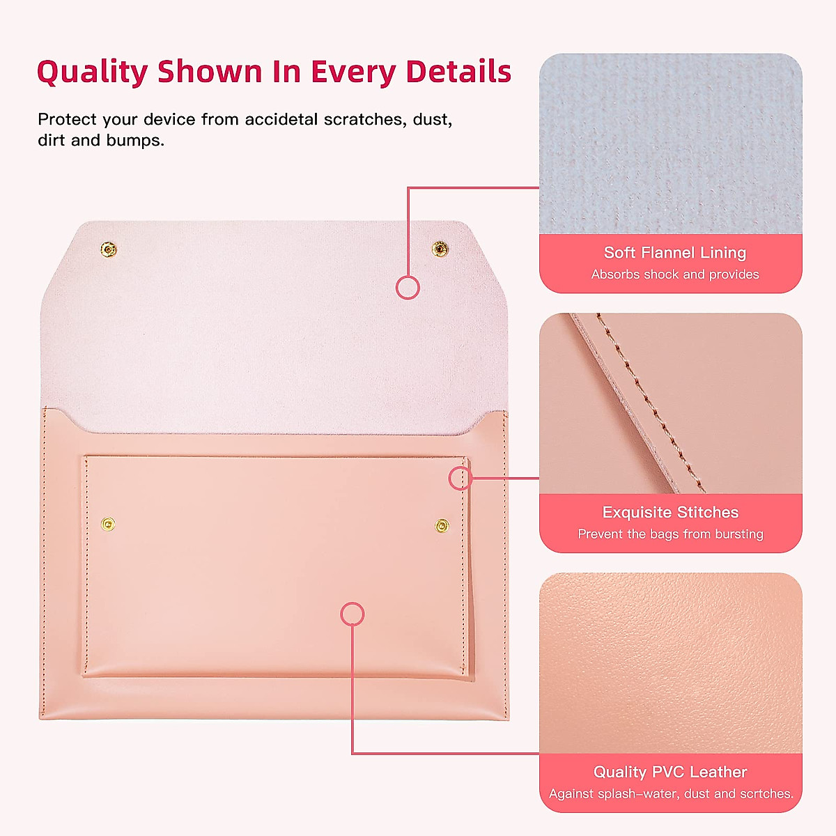 Devmlicor Leather Tablet Sleeve Case for 11 inch New iPad Pro / 10.9 inch New IPad Air 4/10.2/10.5/9.7 in New IPad, Samsung Galaxy Tab 10.1 Protective Bag, Fit Apple Smart Keyboard,Pink, 9-11 Inch