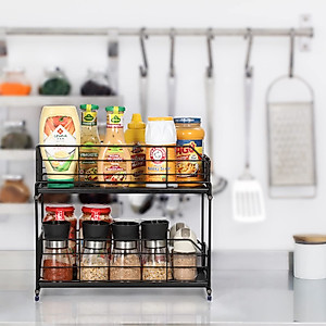 MOOACE 2 Pack Sliding Cabinet Basket Organizer, Bathroom Organizer Under Sink Shelf, Under Kitchen Cabinet Organizer, 2 Tier Multi-purpose Under Sink Storage Rack, Black