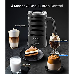 Milk Frother, SAIBOKE 4-in-1 Electric Milk Steamer，Automatic Hot & Cold Foam Maker, 8.8oz/260ml Milk Warmer for Latte, Cappuccinos, Macchiato. Ultra-Quiet Working & Automatic Shut Off.