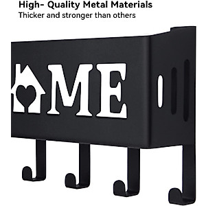 decorelax Key Holder & Rack Welcome Style Design Metal Key Rack with 7 Hooks Mail and Key Organizer Black