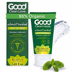 Good Clean Love Almost Naked Hint of Mint Water-Based Lube, Personal Lubricant with Organic Aloe Vera, Safe for Adult Toys & Condoms, pH-Balanced, Intimate Wellness Gel for Men & Women, 1.69 Oz