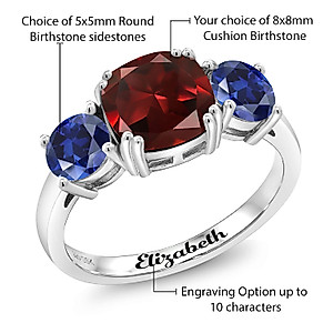 Gem Stone King Build Your Own Ring - Personalized Cushion and Round Birthstones in 925 Sterling Silver Ring (Size 9)